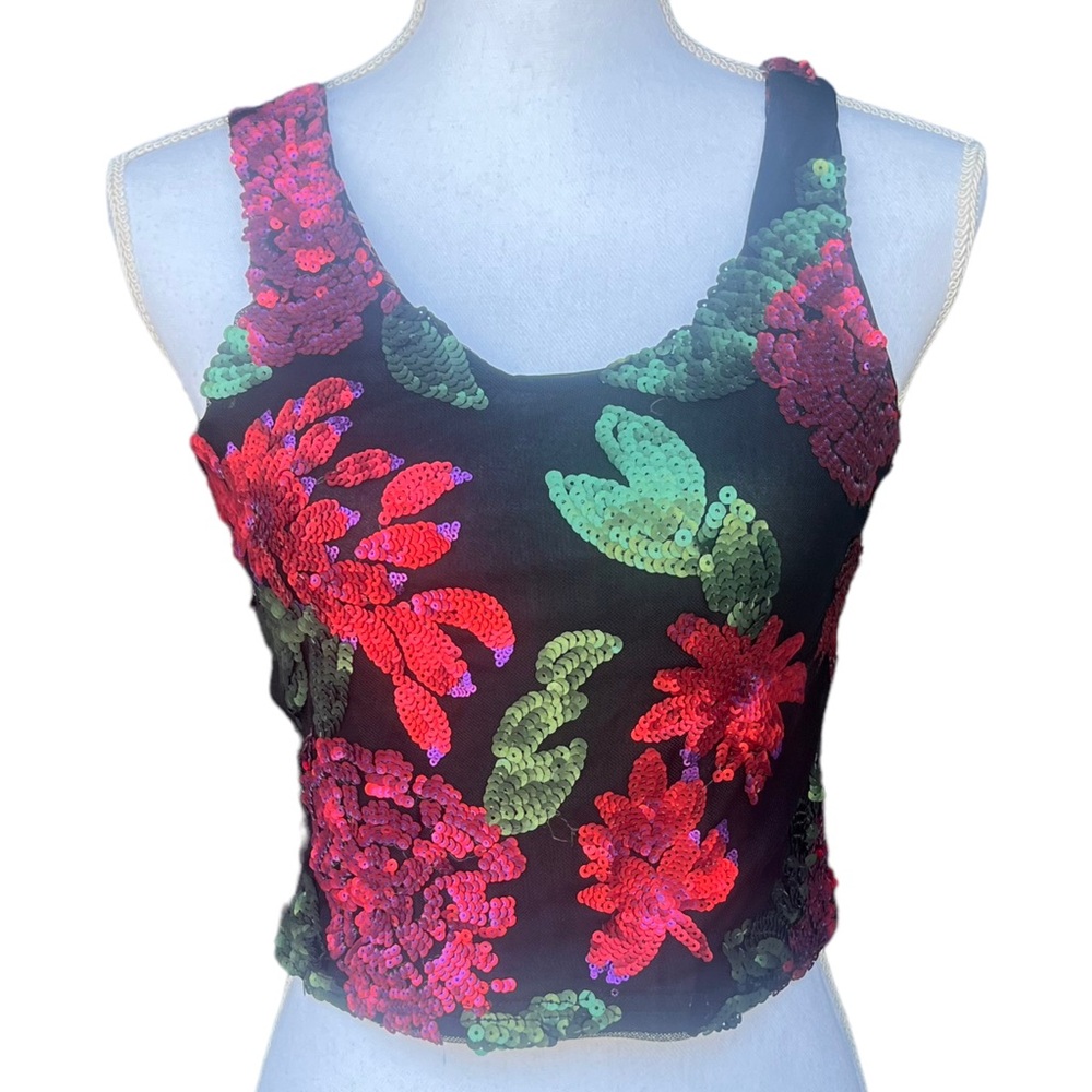 Y2k / 90s Sequin Mesh Crop Tank Top - Gem